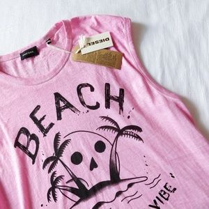 Diesel | Tops | Diesel Beach Dont Kill My Vibe Tank In Pink | Poshmark